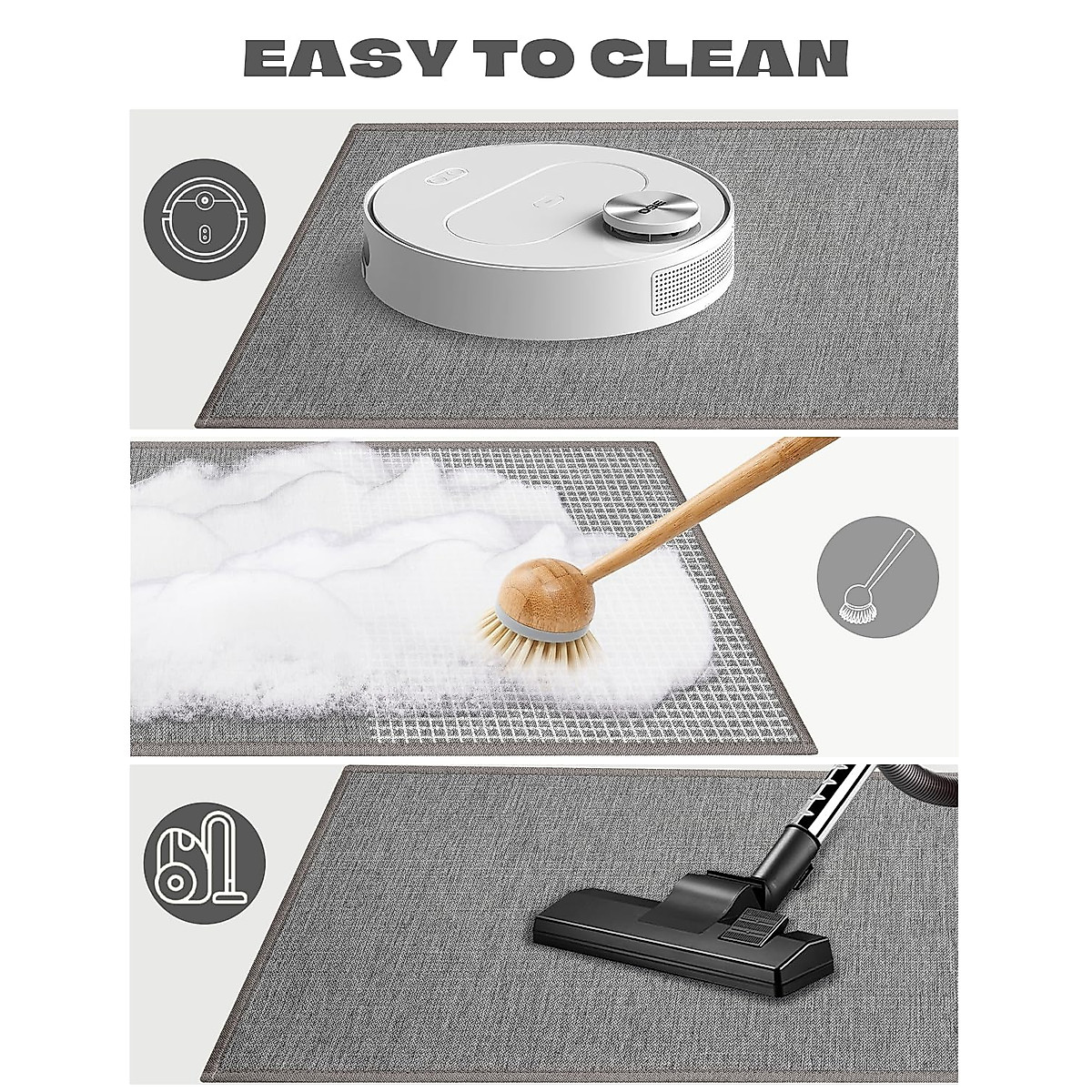 Hargiis Kitchen Mat 2PCS, Rubber Non-Skid Kitchen Rugs Washable, Absorbent Runner Mat for Floor, Machine Washable Mats for in Front of Sink, Door, Laundry, Entrance, Home (Grey, 47"×17"+32"×17")