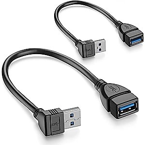 WILLIZTER Short USB 3.0 Extension Cable, 2 Pack SuperSpeed USB 3.0 Angle Male to Female Extension Cable 6 Inch Convertor Adapter Extender Cord Up Angle and Down Angle one Each