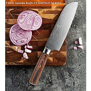 Santoku Knife, 5 Inch Professional Kitchen Chef Knife with Sheath, German High Carbon Stainless Steel Ultra Sharp Knife, Chef Knives with Ergonomic Handle and Gift Box