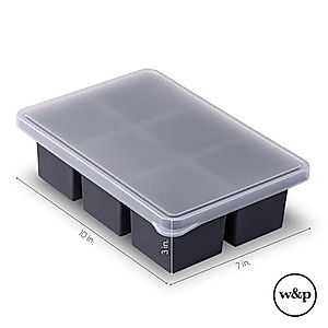 W&P Cup Cubes Silicone Freezer Tray with Lid, Charcoal, Makes 6 Perfect 1-Cup Portions, Freeze & Store Soup, Broth, Sauce, Leftovers, Dishwasher Safe