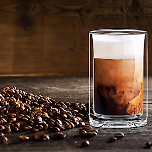 Sun's Tea 13oz Ultra Clear Strong Double Wall Thermal Insulated Highball Drinking Glasses for Beer, Coffee, Juice, Smoothie, Mojito, Soda, Milk and Mixed Beverages, Set of 2 (real glass, not-plastic)