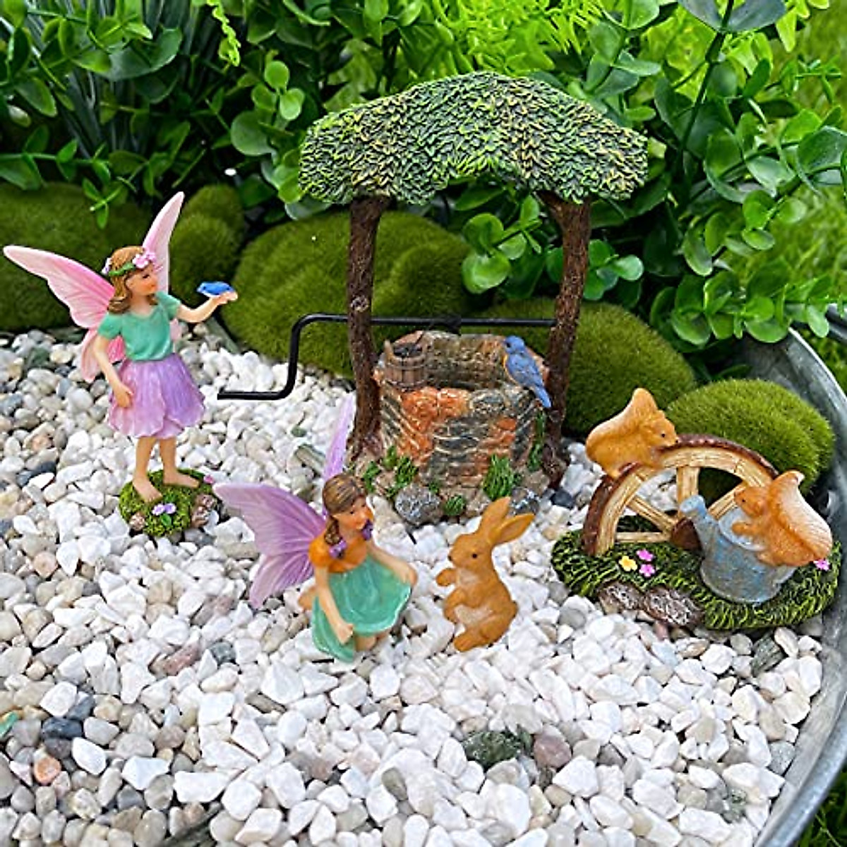 Mood Lab Fairy Garden - Miniature Figurines and Accessories Wishing Well Set of 5 pcs - Fairies Statue Kit