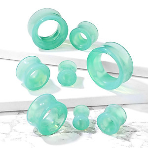 Pierced Owl Green Opalite Glass Double Flared Saddle Tunnel Plug Earrings, Sold as a Pair (14mm (9/16"))