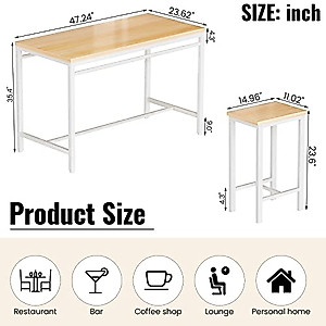 AWQM 5 Piece Bar Table Set, Modern Counter Height Dining Table and Chairs Set for 4, Wood Kitchen Table and 4 Bar Stools for Small Spaces, Apartment, Pub, Dining Room, Beige