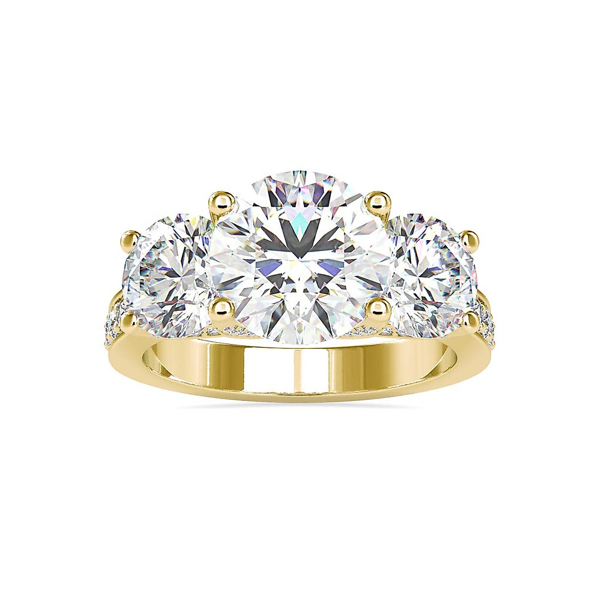 VVS Certified Three stone Diamond Ring with Center & Side Round Brilliant 2.64 Cts & 1.88 Moissanite & Round Natural Diamond 0.42 Cts in 14k White/Yellow/Rose Gold Women's Ring For Engagement Ceremony