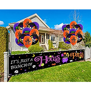 Houcs Pocus Yard Sign Banner It's Just a Bunch of Hocus Pocus Decorations Halloween Party Supplies Include Banner and 24pcs Balloons Outdoor Decoration Halloween Party Backdrop Photo Prop Background