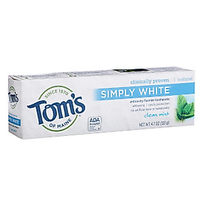 Tom's of Maine Natural Simply White Fluoride Toothpaste, Clean Mint, 4.7 oz. 6-Pack (Packaging May Vary)