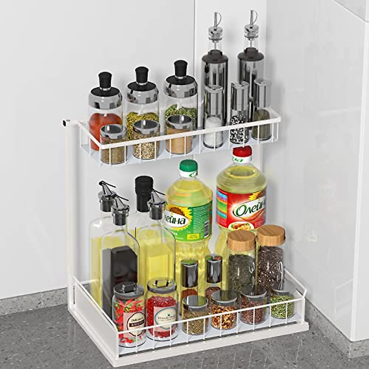 Under Sink Organizers and Storage, Pull Out Cabinet Organizer with Sliding Shelf 2 Tier Under Cabinet Storage Multi-purpose for Under Kitchen Bathroom Cabinet Organizer (White)
