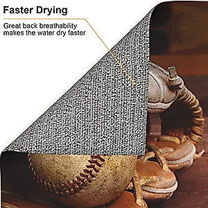 Retro Baseball Printed Drying Mat For Kitchen Ultra Absorbent Microfiber Dishes Drainer Mats Non-Slip Silicone Quick Dry Pad - 18 X 16inch