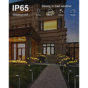 King Ma Solar Garden Lights, 2pcs 8 LED Solar Powered Firefly Lights Outdoor Starburst Swaying Vibrant Awaken Cheerful Yard Lights for Pathway Patio Landscape Decor (Warm White)