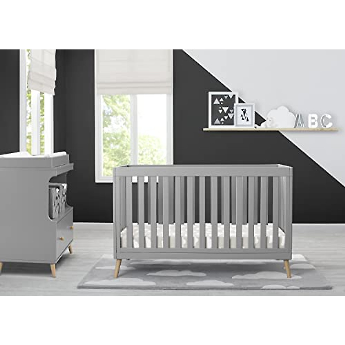Delta Children Essex 4-in-1 Convertible Baby Crib, Grey with Natural Legs