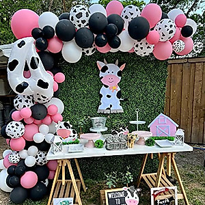 LLTT Funny Cow Balloon Garland Arch Kit, Farm Party Balloon Set of Cow Print Balloons, Pink White Black Balloons for Farm Birthday Party Baby Shower Kid's Bday