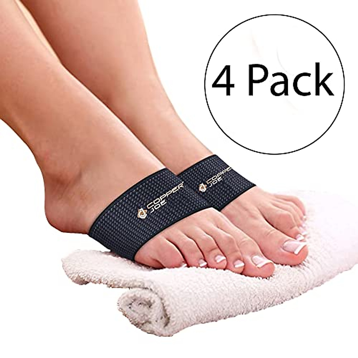 Copper Joe 4 Pack Foot Arch Support Compression Sleeves - Plantar Fasciitis Relief, Foot Support for Pain and Plantar Fasciitis Brace - Copper Arch Support and Plantar Fasciitis Foot Support