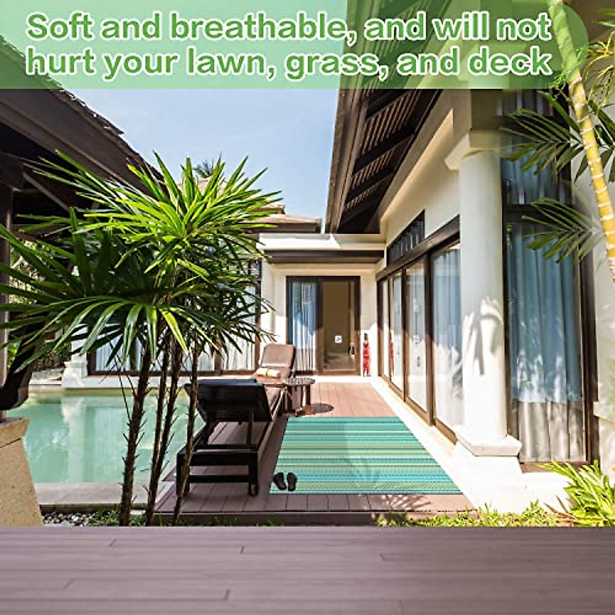 JBGO Outdoor Rug,Patio Rug,4' x 6' Reversible Woven Lightweight Large Plastic Striped Stain Proof Indoor Area Runner Mat for Deck Patio Camping Beach Picnic BBQ (Turquoise Blue Stripes)