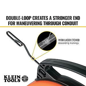 Klein Tools 56331 Electrical Fish Tape, Steel Wire Puller with Double Loop Tip, Optimized Housing and Handle, 1/8-Inch x 50-Foot
