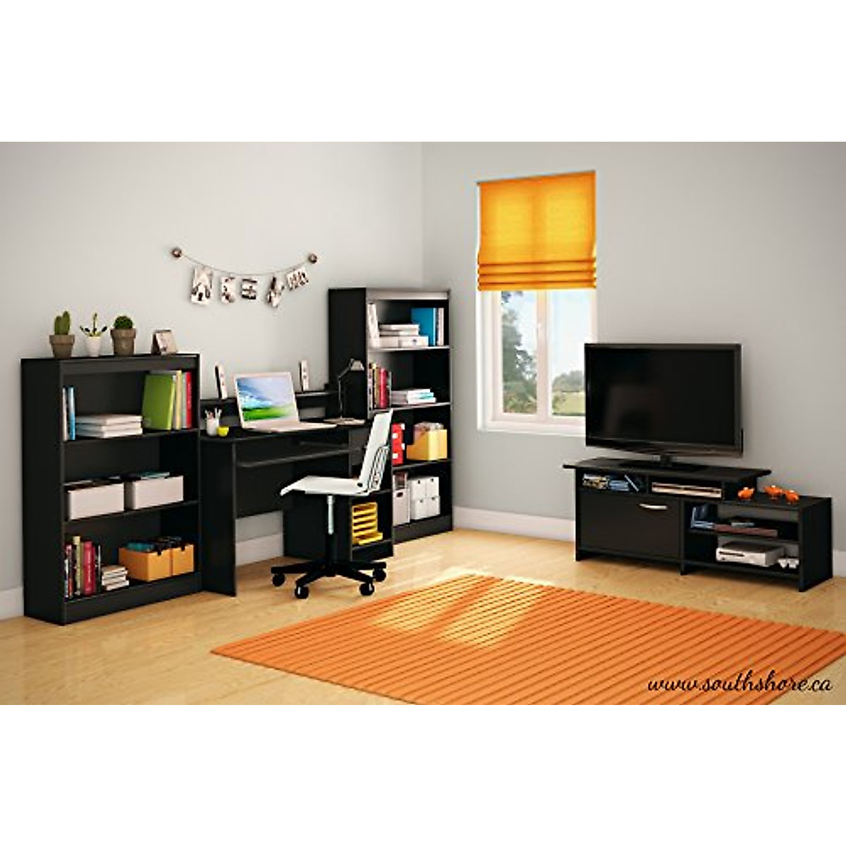 South Shore Axess 4-Shelf Bookcase-Pure Black