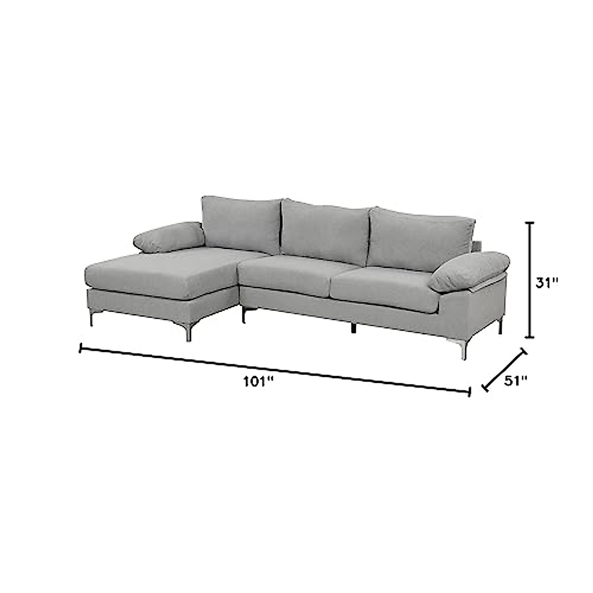 Casa Andrea Milano Modern Large Boucle L-Shape Sectional Sofa, with Extra Wide Chaise Lounge Couch, Light Grey