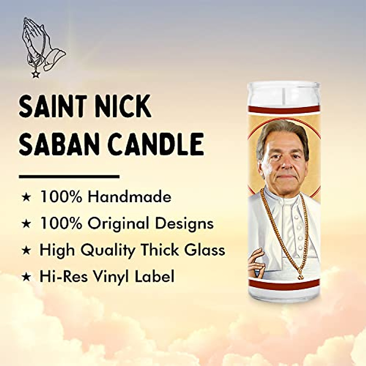 Saban Celebrity Prayer Candle - Funny Saint Candle - 8 inch Glass Prayer Votive - 100% Handmade in USA - Novelty Celebrity Gift