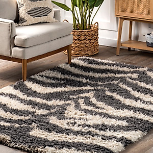 nuLOOM Jolicia Zebra Transitional Shag Area Rug, 8x10, Ivory