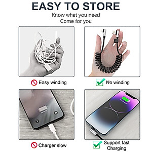 Coiled Lightning Cable for Car [2 Pack], Coiled Apple Carplay Cable 6ft [Apple Mfi Certified] Coil iPhone Charger Cord Compatible with Iphone14/13/12/11 Pro Max/Xs Max/Xr/Xs/X/8/7/Plus/6s Ipad/iPod