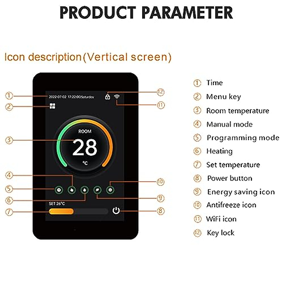 Smart WiFi Thermostat with App Control, IP20 Protection Transparent Screen 100-250VAC 1℃ Home Smart WiFi Thermostat with Screws for Water Heating (16A)