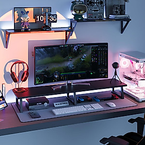 TEAMIX Black 42 inch Dual Monitor Riser,Wood and Steel Long Monitor Stand for 2 Monitors with Storage Large TV Riser Computer Laptop Stand for Desk Office Organization