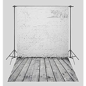 White Brick Wall Gray Wooden Floor Photography Backdrop 5X7FT Polyester Baby Cake Smash Birthday Party Background Newborn Portrait Photo Background Shoot Props Supplies