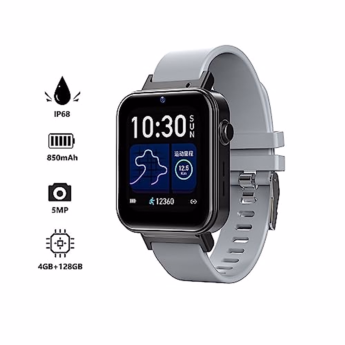 ZUONU Air 4G LTE Smart Watch Phone GPS 4GB 128GB HD Camera 5MP Men Face ID WiFi Android 9.1 IP68 Waterproof Smartwatch (Color : A, Size : 4GB with 128G)