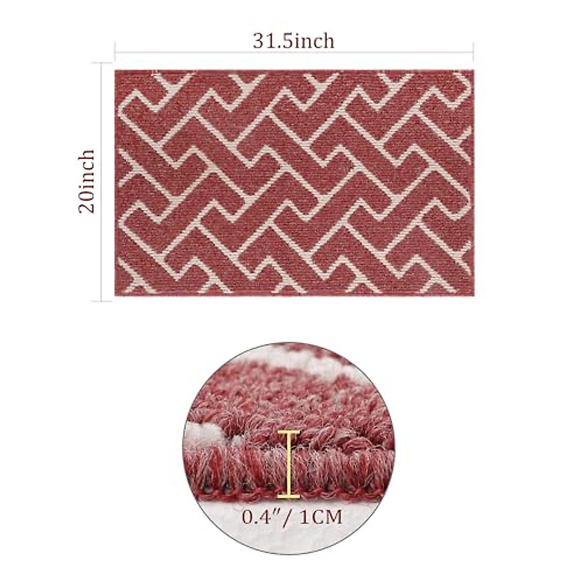 hicorfe Kitchen Rugs and Mats,Super Absorbent Polypropylene 20" x 31.5" Non-Slip Rug,Soft Comfort Floor Mat,Machine Washable for Kitchen,Hallway,Office,Sink,Laundry(Red)