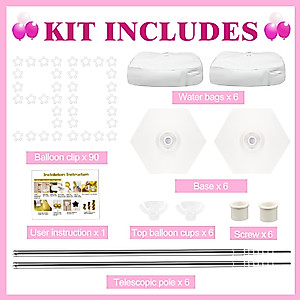 6 Set Balloon Column Stand Kit, 6.6ft Height Adjustable Balloon Tower Stand Pillar with Base for Floor Metal Telescopic Balloon Stand Arch for Birthday, Wedding, Baby Shower, Graduation Party Decor