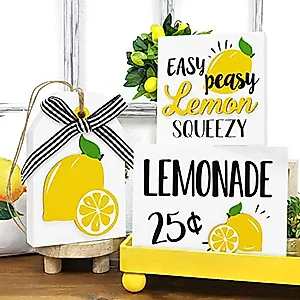 Lemon Wooden Tiered Tray Decor Fresh Lemonade 25 ￠ Easy Peasy Lemon Squeezy Summer Buffalo Plaid Farmhouse Stand Rustic Kitchen Signs Set Of 3