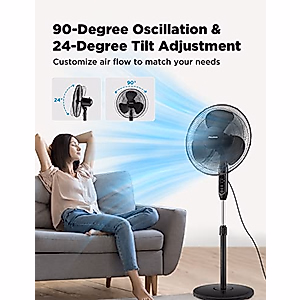 PELONIS 16'' Pedestal Remote Control, Oscillating Stand Up Fan 7-Hour Timer, 3-Speed and Adjustable Height, PFS40A4BBB, Supreme 16"-Black & 30 Inch Oscillating Tower Fan