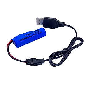 Threeking 3.7V 500mAh 14500 Rechargeable Li-ion Battery SM-2P Joint with USB Charger for Rc Remote Control Car Toys