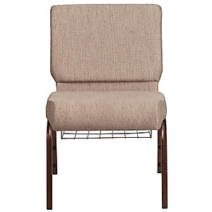 EMMA + OLIVER 21" W Church Chair, Beige Fabric Book Rack/Copper Vein Frame