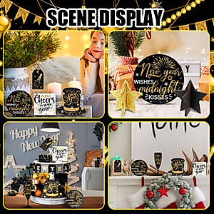 Umigy 14 Pcs Happy New Year Tiered Tray Decor 2025 Christmas Winter Table Decorations Star Formal Hat Wooden Signs New Year Rustic Decor Xmas Table Centerpieces for Home Kitchen Holiday