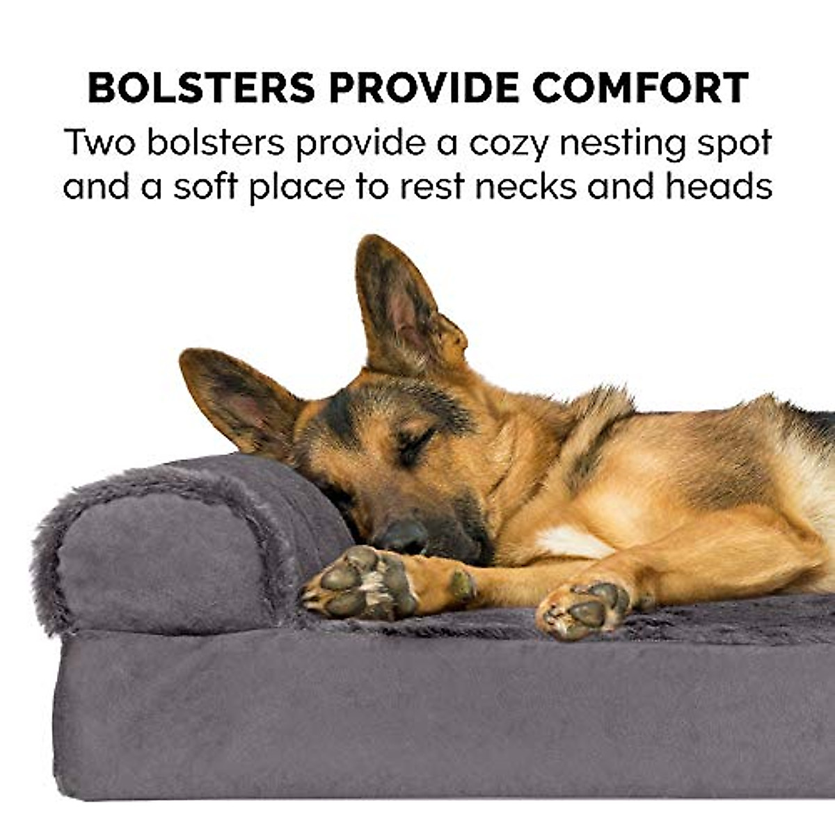 Furhaven Orthopedic Dog Bed for Medium/Small Dogs w/ Removable Bolsters & Washable Cover, For Dogs Up to 35 lbs - Plush & Velvet L Shaped Chaise - Platinum Gray, Medium