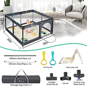 LFCREATOR Baby Playpen with Mat,Playpen for Babies and Toddlers, Large Baby Play Yard for Indoor&Outdoor，BPA-Free,Safe No Gaps Baby Activity Center 50 * 50 * 27" with 0.4" Foldable Playmat