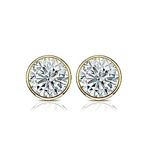 14k Yellow Gold Bezel-set Round Diamond Stud Earrings (3/4cttw, Good, I1-I2, IGI Certified) Screw-backs by Diamond Wish