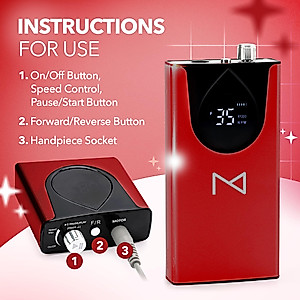 M Max - Nail Drill Professional - 2-in-1 Brushless Motor Nails Drill Machine - Electric, Cordless, Aluminium Alloy Casing, 35000 RPM, HD Display - Perfect for Salon & Home Use (Red)