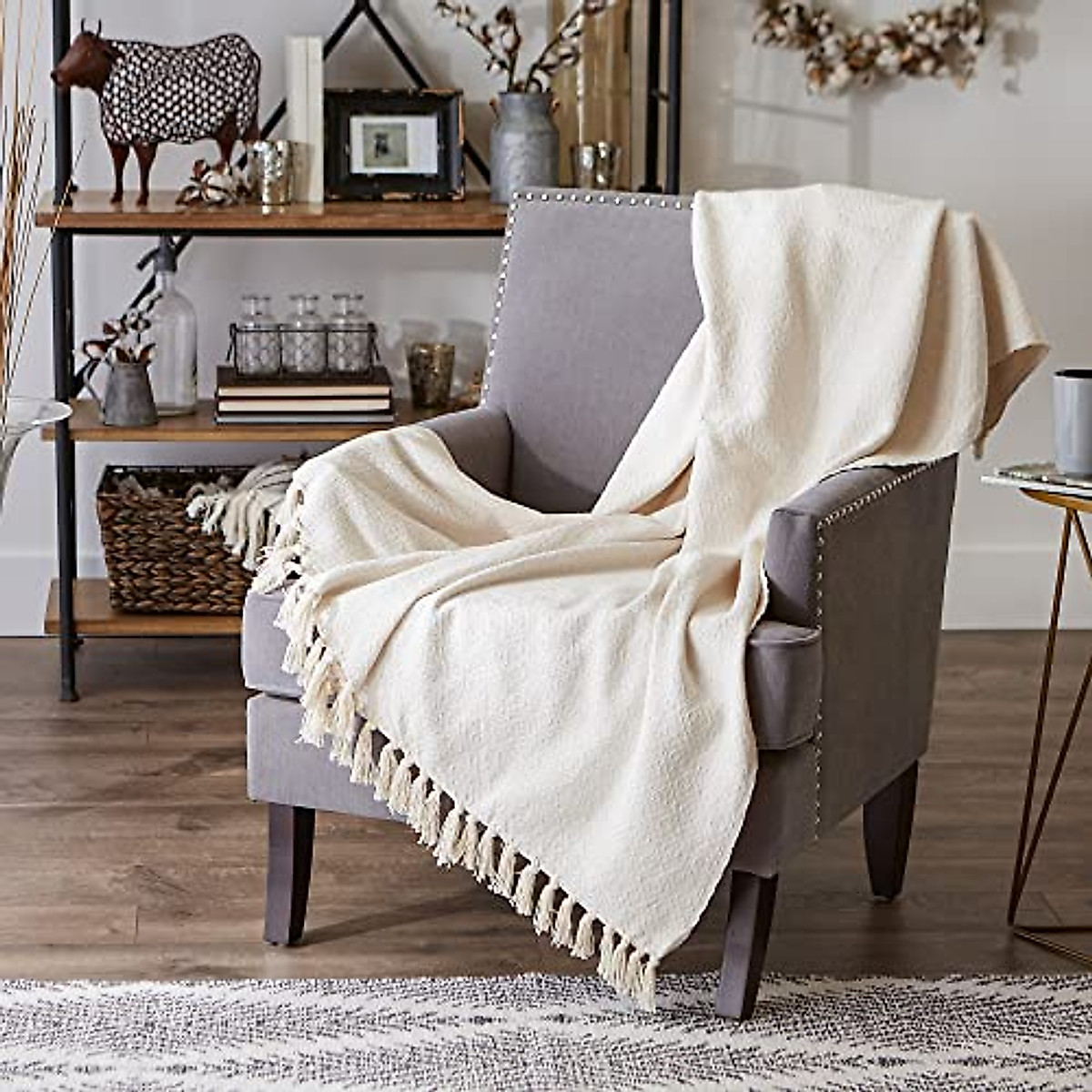 DII Global, Fields of Diamond Woven Throw, 50x60, Natural