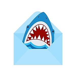 Yangmics Direct 25 Pack Shark Birthday Party Invitations with Envelopes-Double Sided -Shaped Fill-In Invitations-Shark party supplies