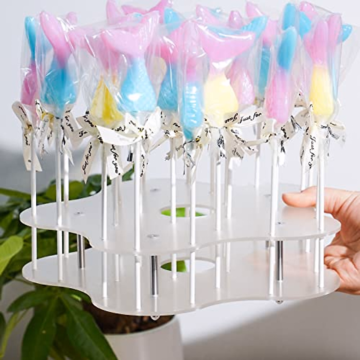 NiHome Acrylic Cake Pop Display Stand, 25 Holes Acrylic Holder Display Stand for Dessert Table Cupcakes Lollipops Candy Weddings Baby Showers Birthday Parties Anniversaries Halloween (Frosted)
