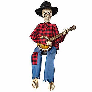 Animated Motion/Sound Activated Musical Multi-Lingual Banjo Skeletons Duo Halloween Fall Indoor Decor