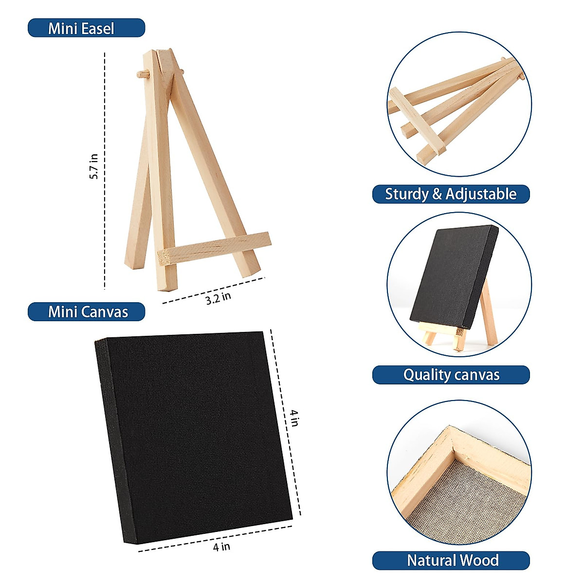 Zingarts Black Mini Canvases with Easel Set, Pack of 14,4” x 4” Inches Black Mini Canvas Boards and 18pcs 5" Mini Easel, Black Small Canvas,Art Supplies for Acrylic Pouring and Oil Painting