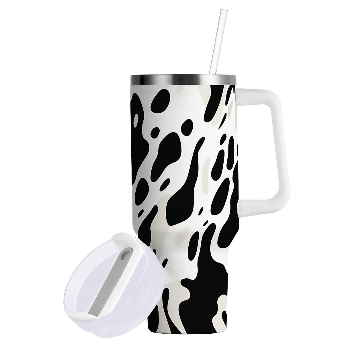 ARGTILDN 40 oz Tumbler Cow Print Spots Insulated Travel Mug with Handle and Straw Lid Stainless Steel Vacuum Coffee Cup Tea Beverage Container Water Bottles for Car Sports office