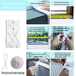 Boqon Portable AC Window Seal Kit Adjustable Air Conditioner Window Vent Kit, No Drilling, Waterproof, Easy to Install with Zip and Adhesive Fastener (25X56~92cm)