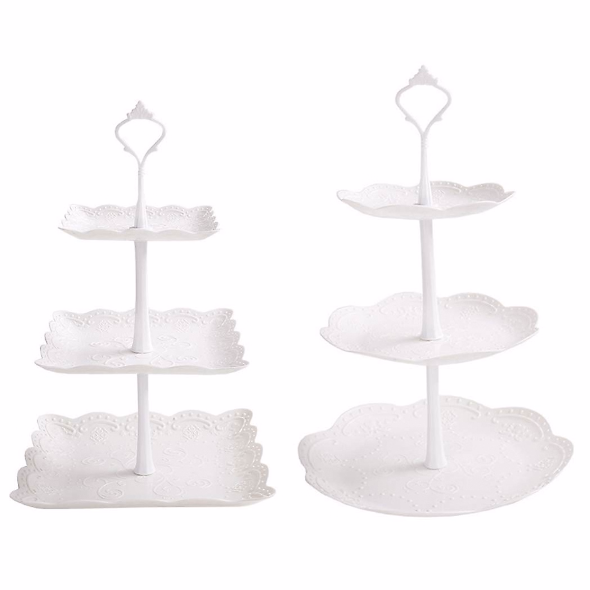 2 Set 3-Tier White Dessert Cake Stand, Plastic Pastry Stand Small Cupcake Stand Cookie Tray Rack Candy Buffet Set Up Fruit Plate and Trays for Wedding Home Birthday Party Decor Serving Platter