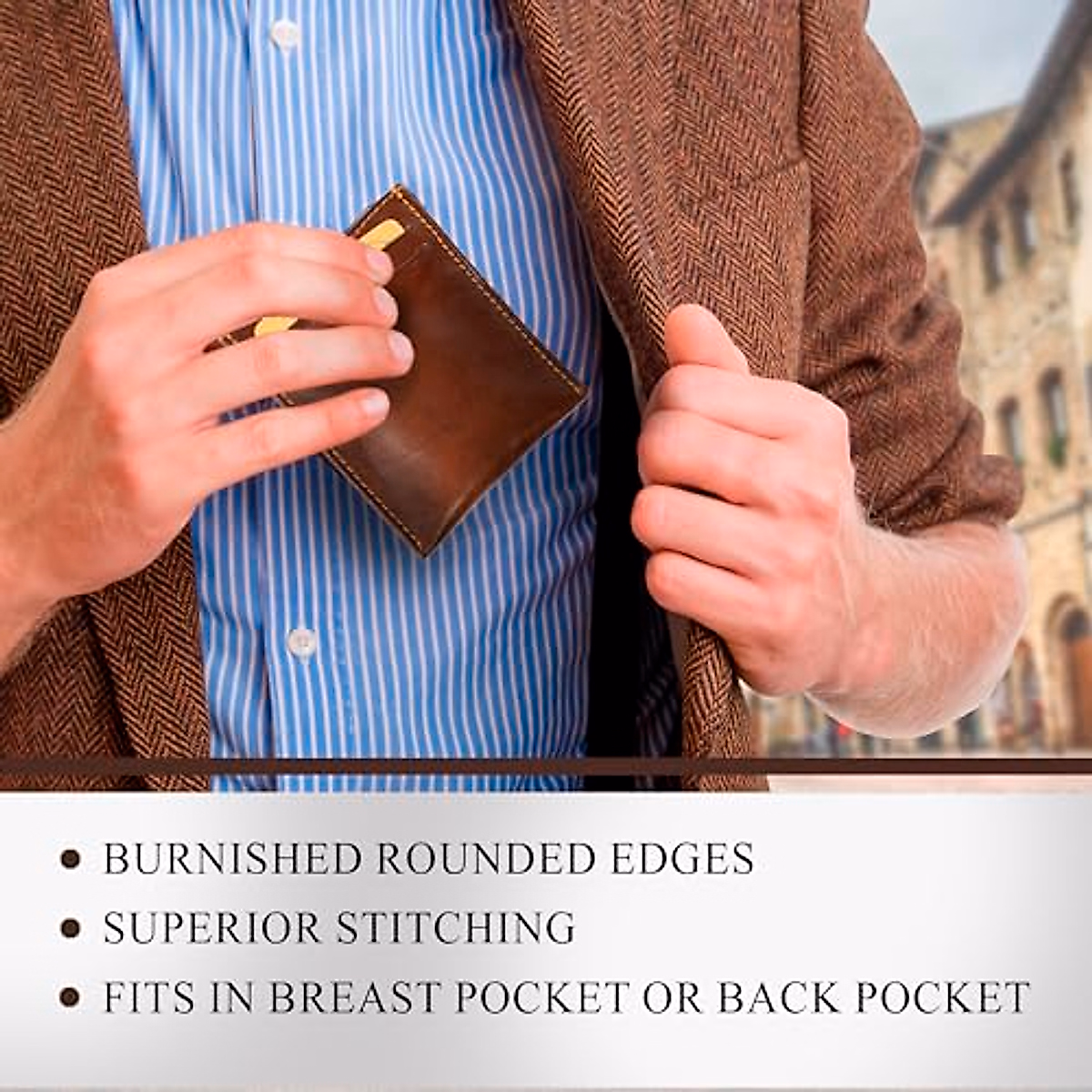 Tony Perotti Italian Leather Men's Money Clip Wallet With Pocket - Magnetic Money Clip Outside and Credit Card Slots - Eco-Friendly Tanned Full Grain Leather Wallet Made in Italy