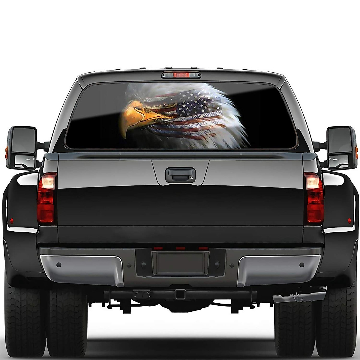 WILDLAVIE Truck Rear Window Perforated Decal Wrap Size 66" x 20" American Flag Eagle Graphic Vinyl Sticker Patriotic Decoration Fit Most Pickup Trucks SUV