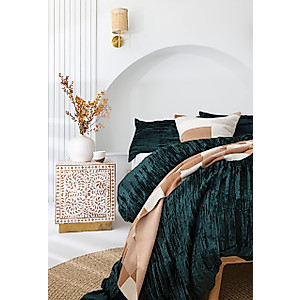 Bedding Doona Crushed Comforter Luxury Solid Ultra Boho Velvet Duvet Cover (Crush-Emerald Green, Super King 98"x104")
